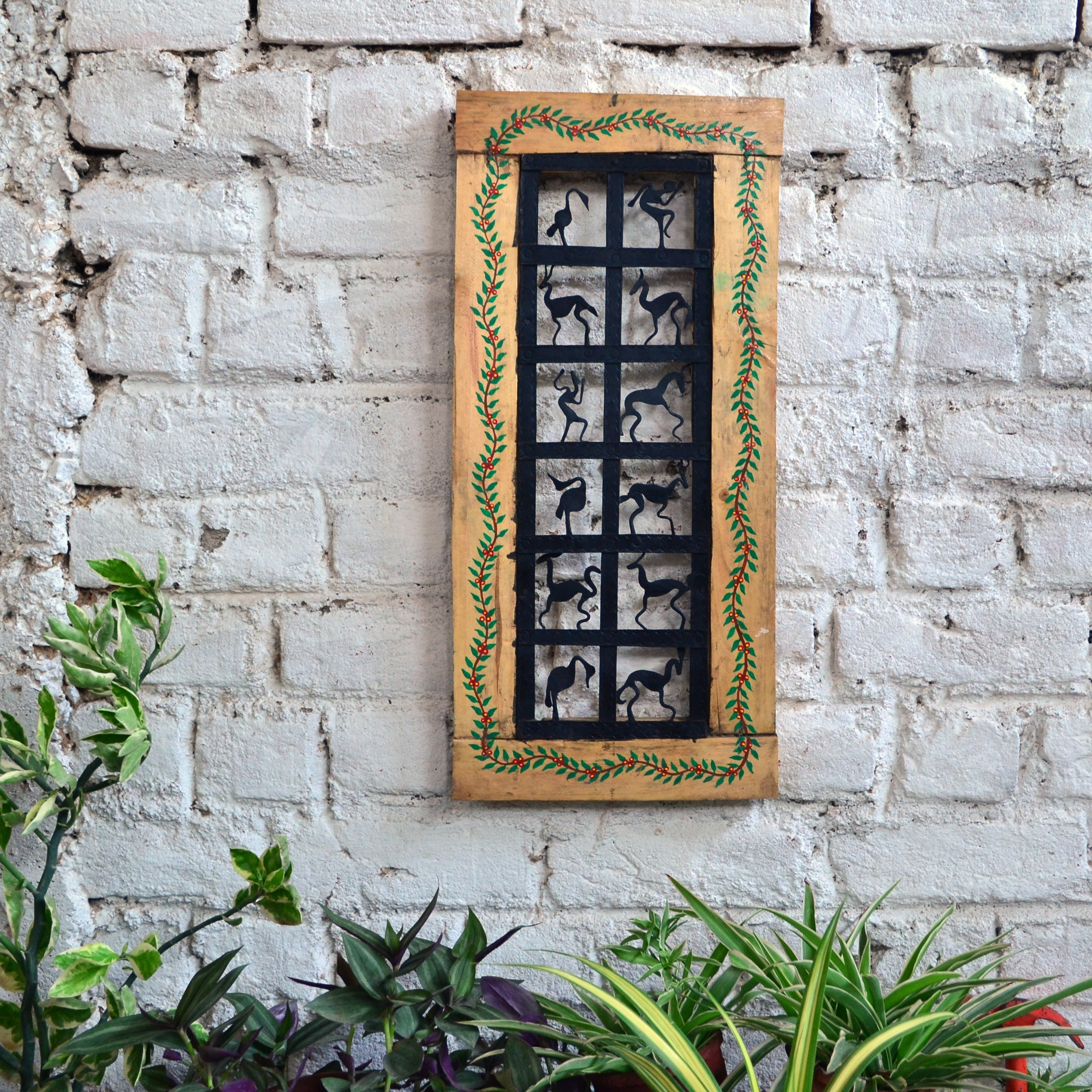 Wrought Iron Tribal Wooden Frame 12 Box Jaali Wall Hanging – Chinhhari ...